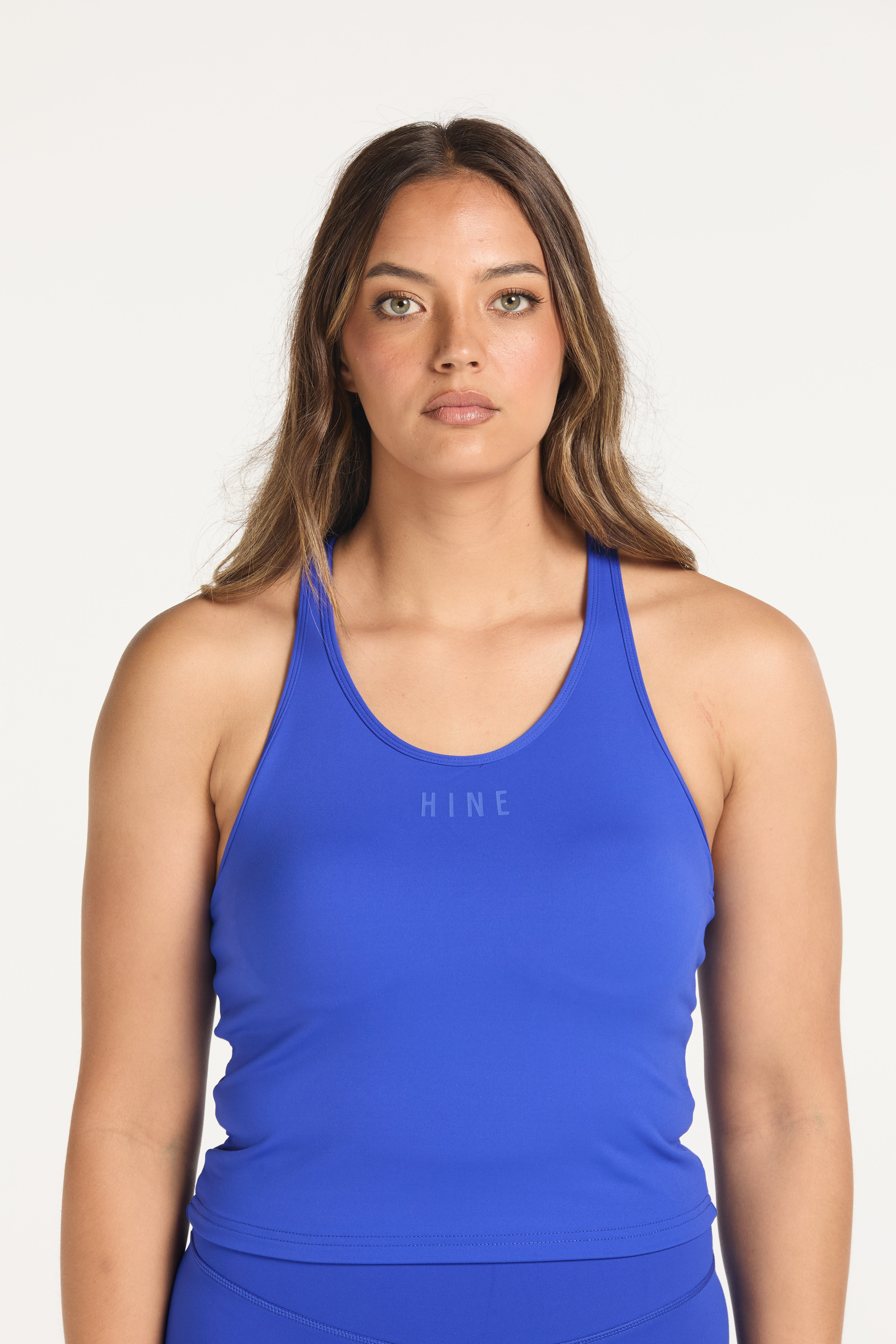 RACERBACK CROP SINGLET W/ IN-BUILT BRA COBALT – HINE COLLECTION