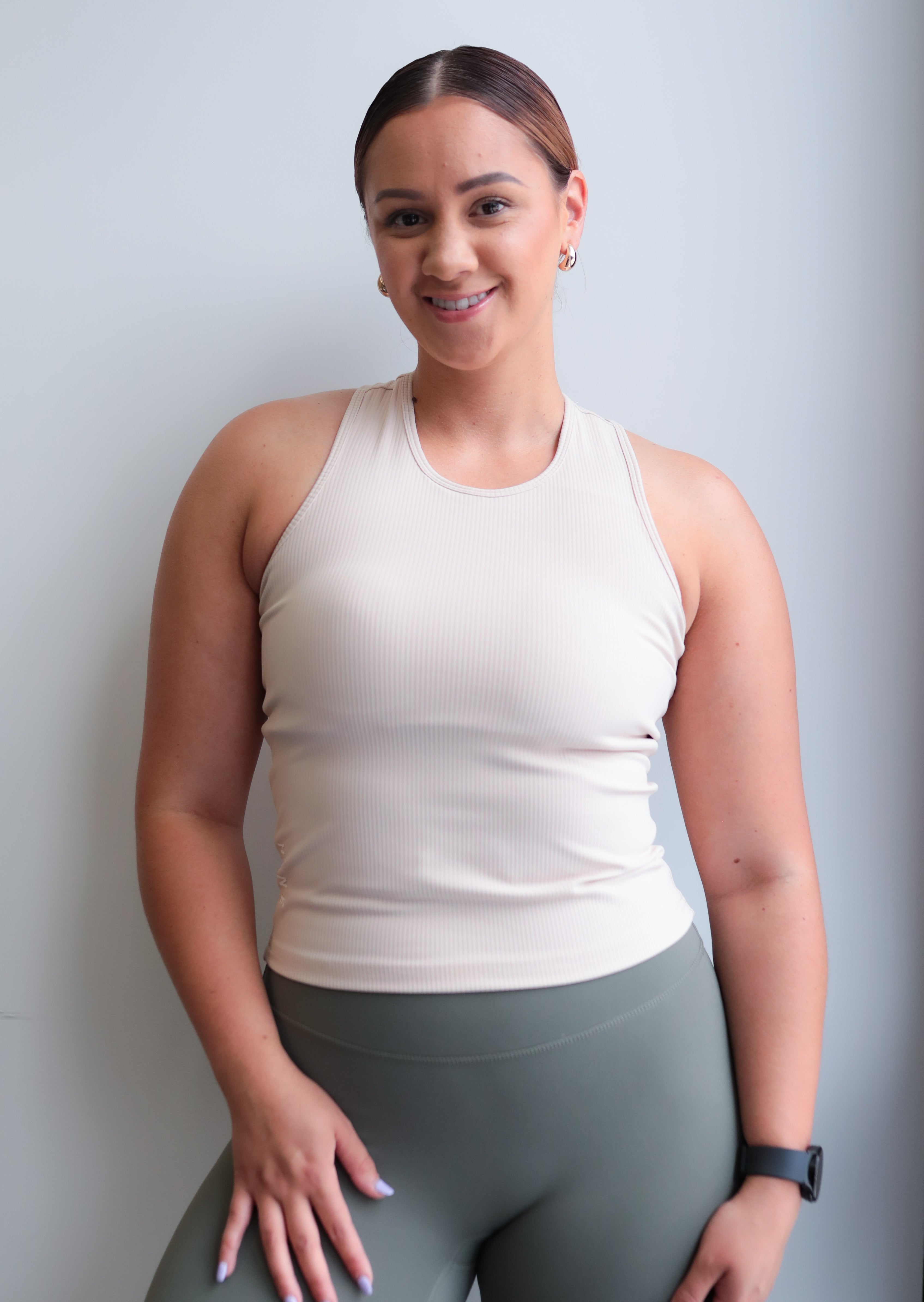 RIB RACERBACK SINGLET BEIGE – HINE COLLECTION