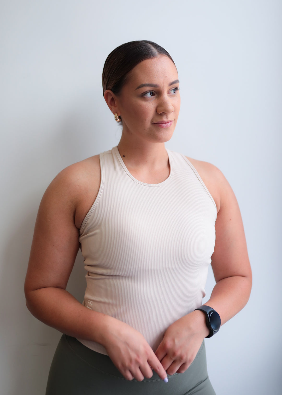 RIB RACERBACK SINGLET BEIGE – HINE COLLECTION