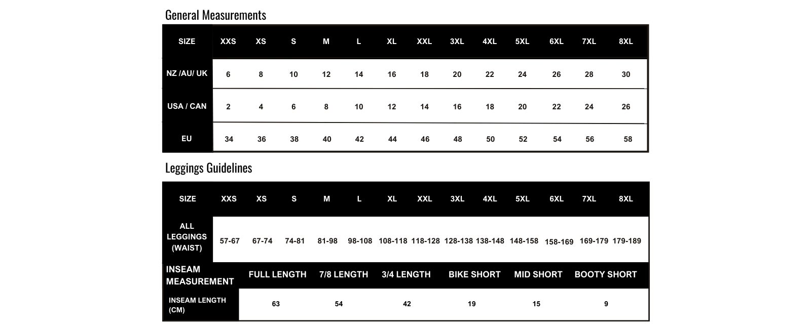 size chart – HINE COLLECTION